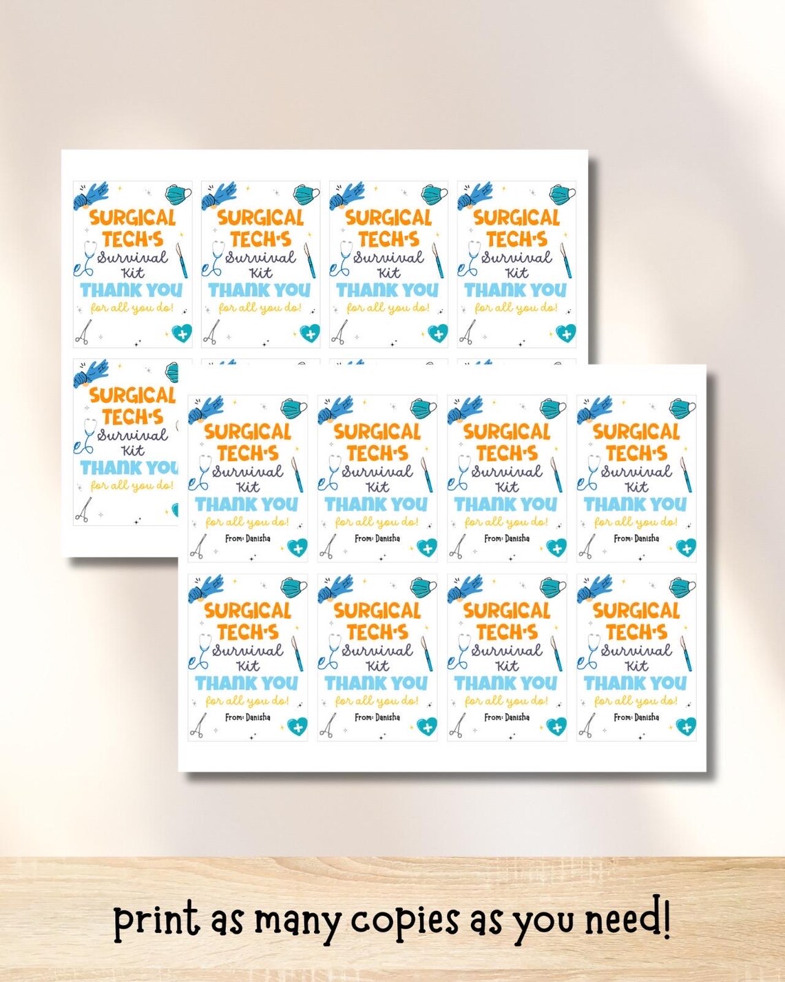 Surgical Tech Survival Kit Gift Tags: Printable Appreciation Gift ...