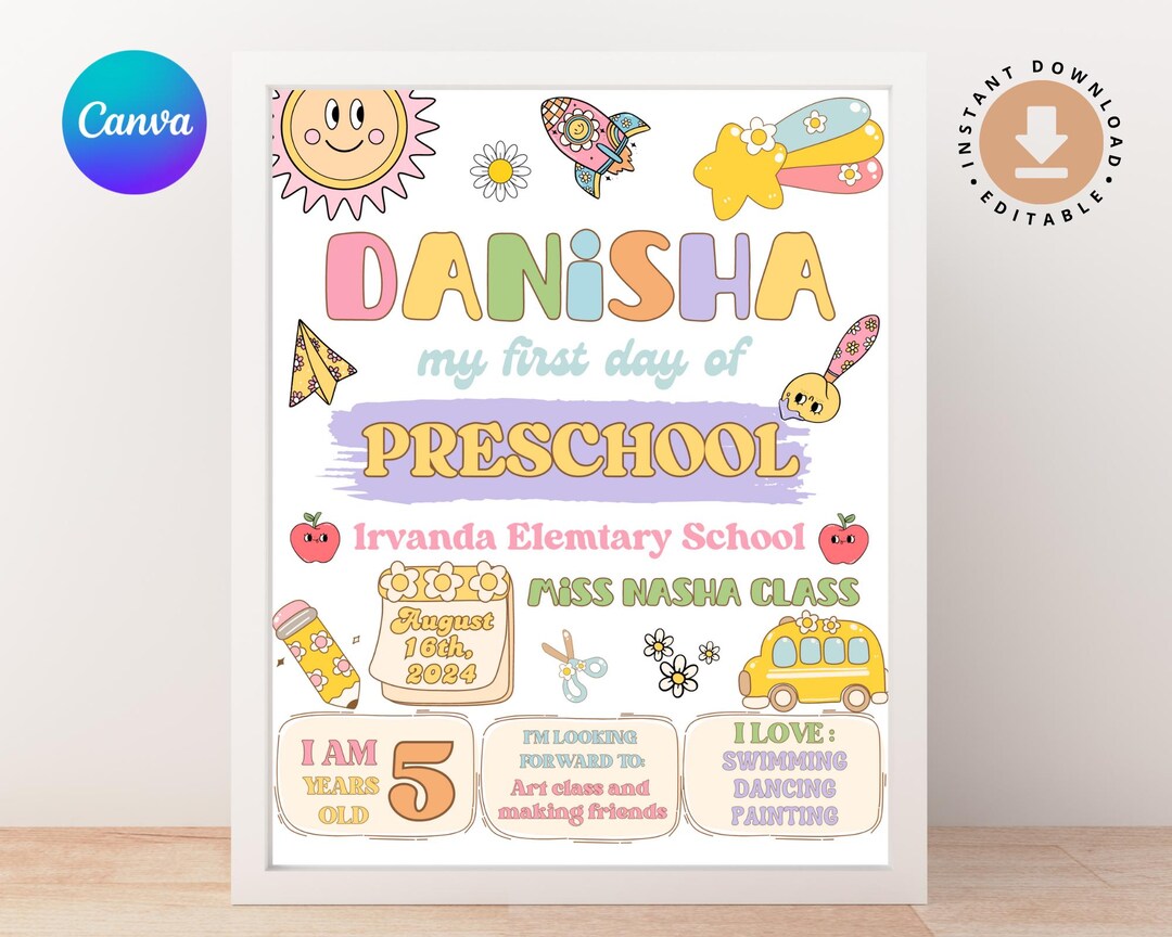 Editable First Day of School Sign First Day KINDERGARTEN PRESCHOOL ...
