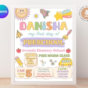 Editable First Day of School Sign First Day KINDERGARTEN PRESCHOOL ...