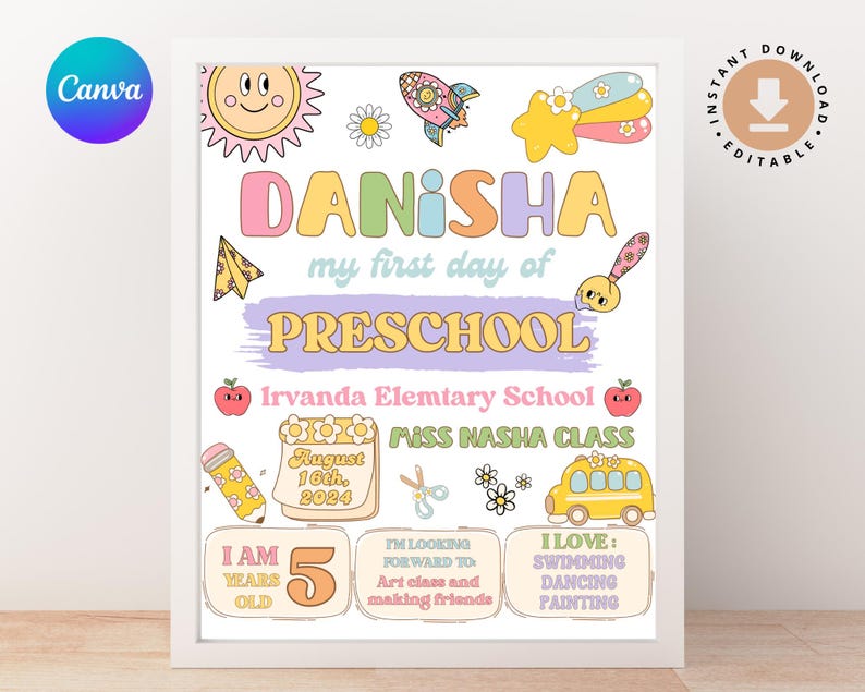 Editable First Day of School Sign First Day KINDERGARTEN PRESCHOOL ...