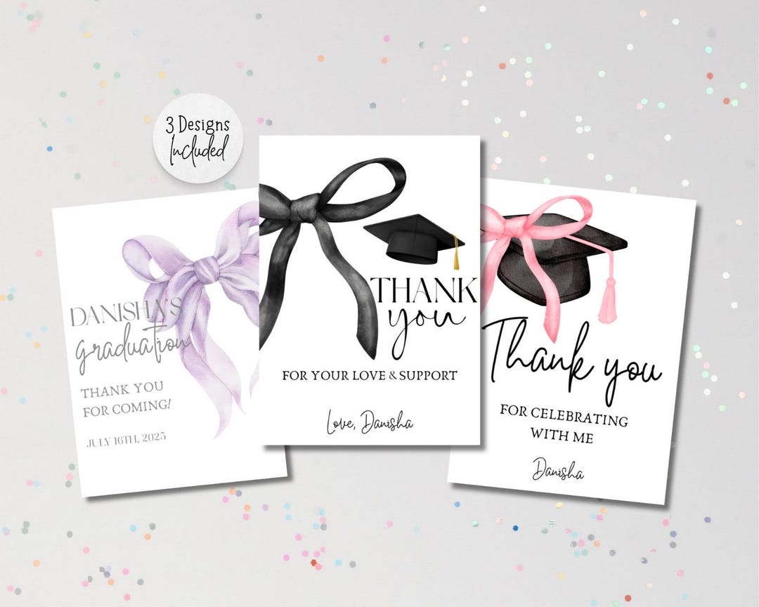 Graduation Thank You Favor Tag Pink Bow, Editable Graduation Party ...