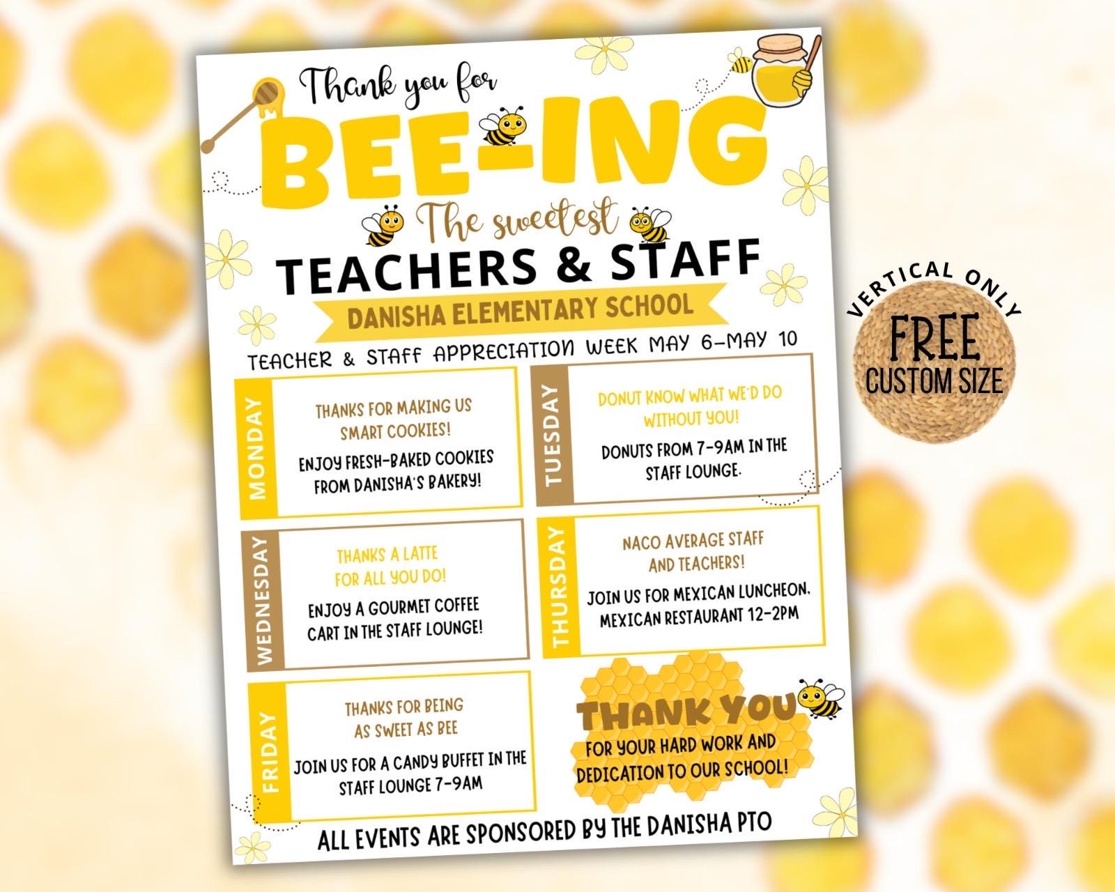 Editable Teacher and Staff Appreciation Week Bumble Bee Theme Flyer ...