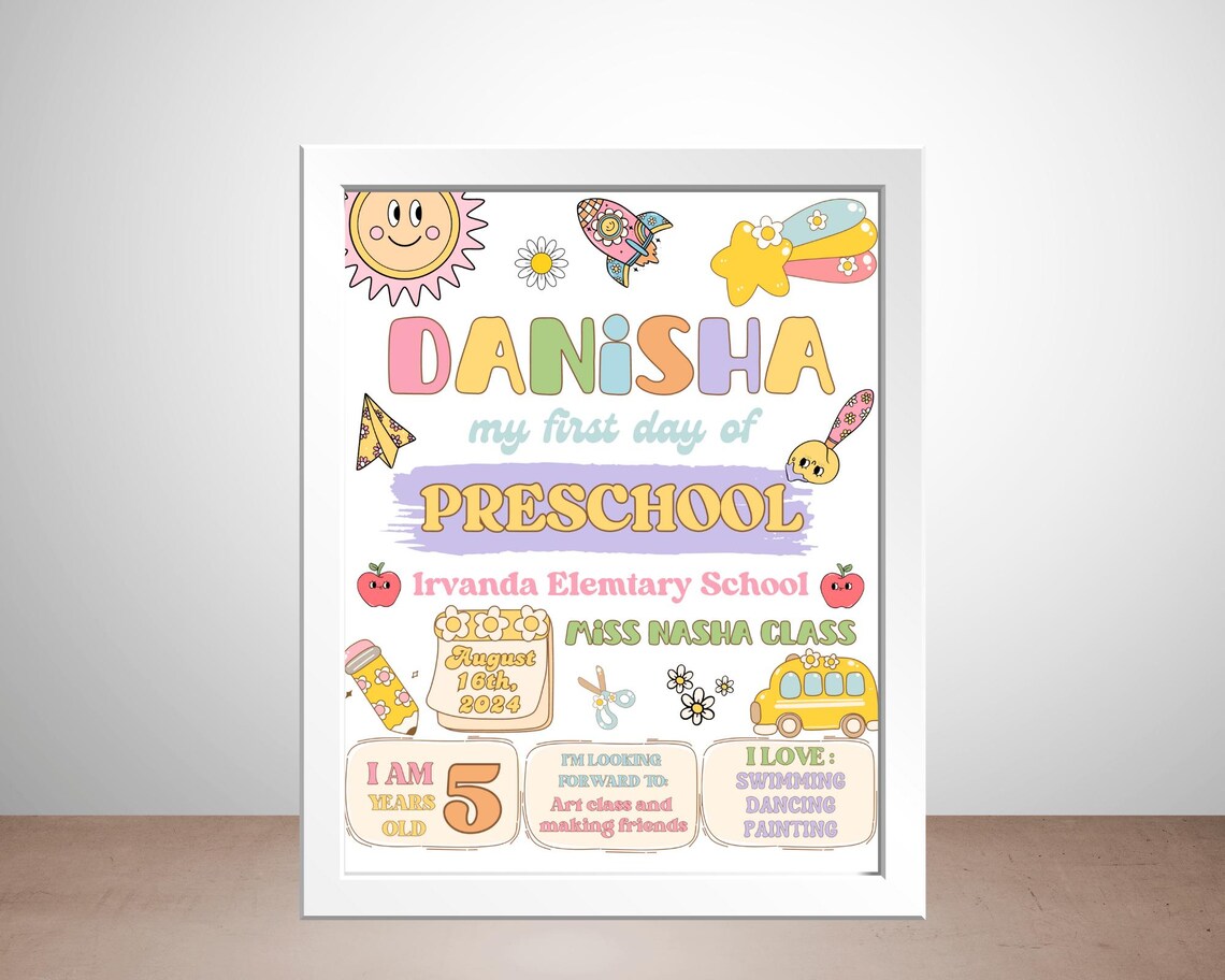 Editable First Day of School Sign First Day KINDERGARTEN PRESCHOOL ...