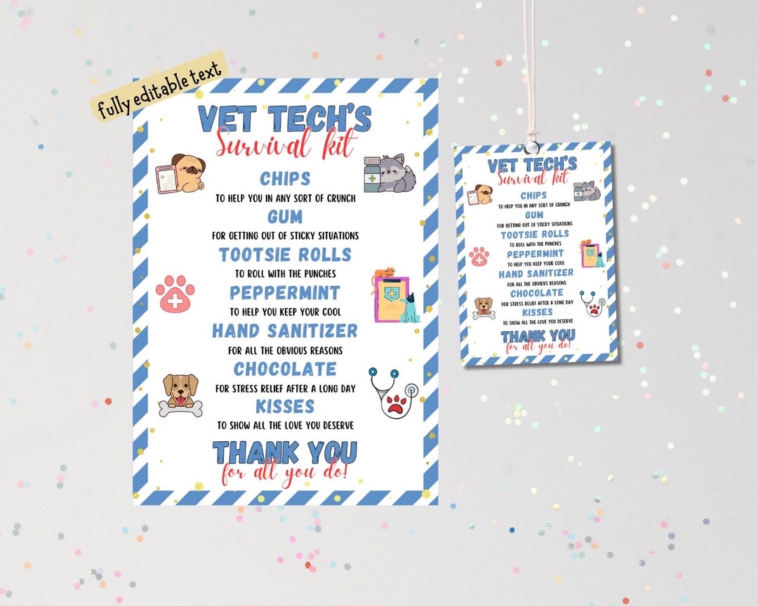 Printable Vet Tech Survival Kit Gift Tag, Veterinary Tech Week ...