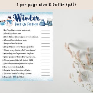 Winter Fact or Fiction Game for Teens & Adults, Winter True or False ...