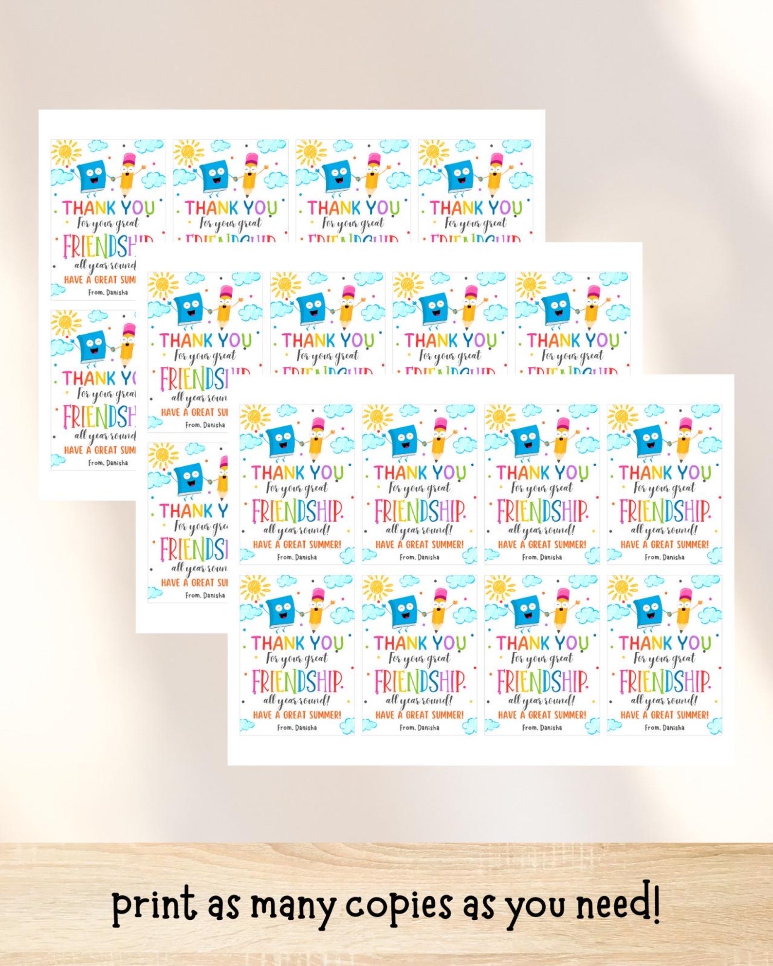Friendship End of School Classroom Gift Tag End of Year Gift Tags Kids ...