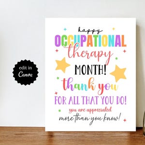 Occupational Therapy Month Sign: Thank You OT Gift (digital Download ...