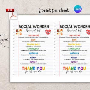 Social Worker Survival Kit Gift Tags: Appreciation Day Card (digital ...
