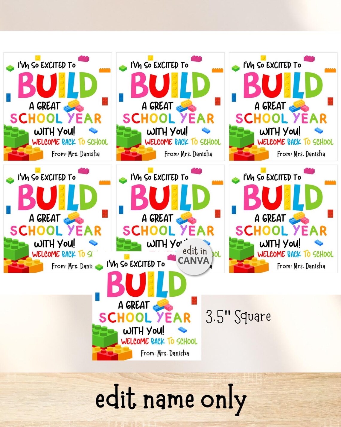 Back to School Building Blocks Gift Tags, Students Classmates Classroom ...