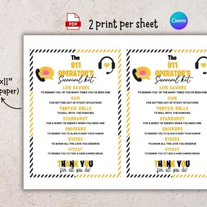 EDITABLE 911 Dispatcher's Survival Kit Tag, 911 Operator Thank You Gift ...