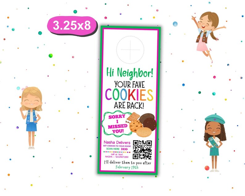 Scout Cookie Door Hanger Printable With QR Code, Custom Cookie Sale ...