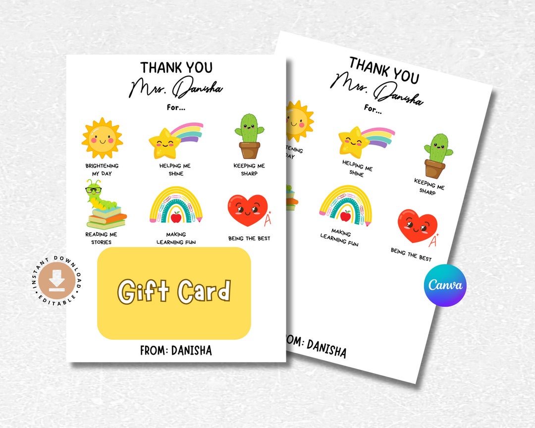 End of the Year Teacher Gift Card Holder Printable Elementary School ...