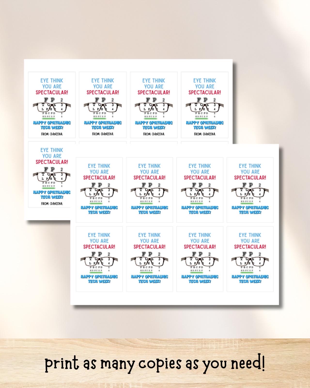 Ophthalmic Tech Week Printable Gift Tags, Ophthalmic Tech Gift, Eye ...