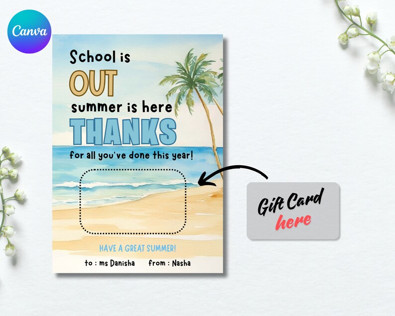Summer Teacher Gift Card Holder Template, Printable End of Year School ...