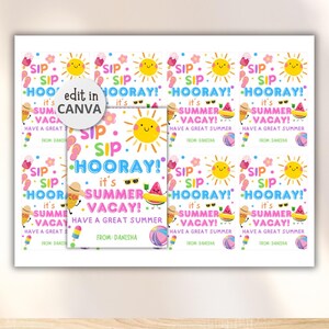 Sip Sip Hooray It's Summer Vacay Gift Tag Template, Printable Teacher ...