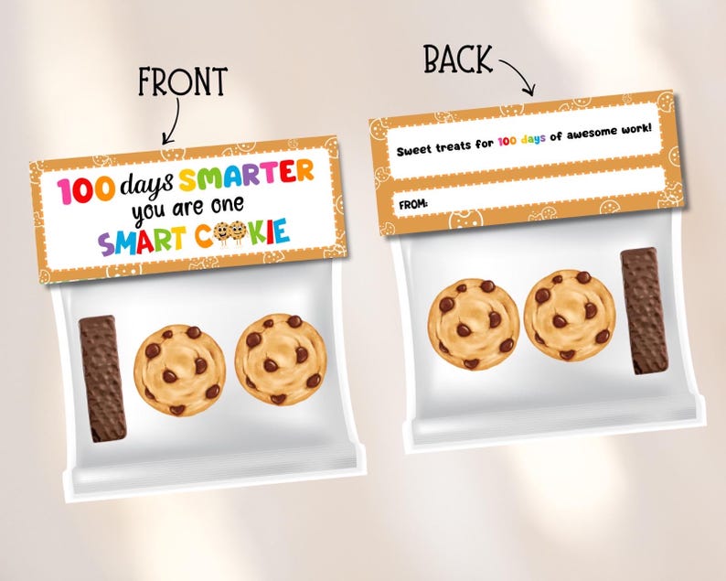 100 Days of School Treat Bag Topper: One Smart Cookie Gift Tag (digital ...