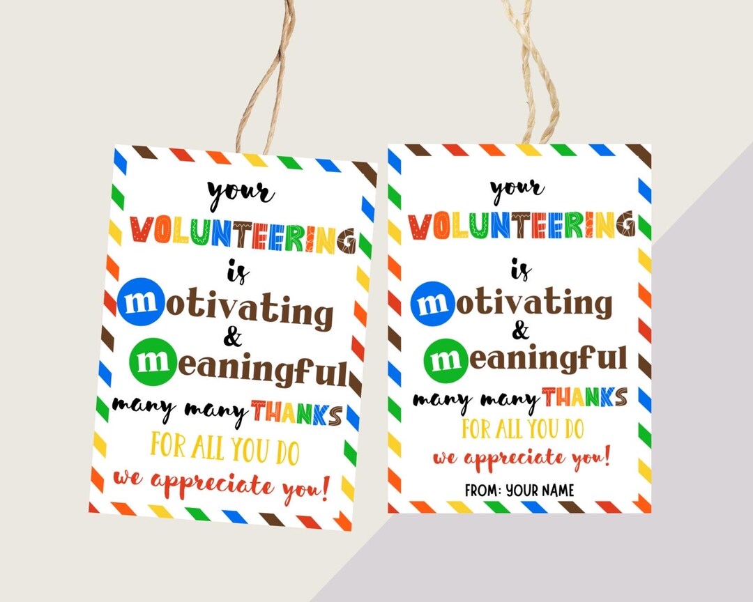 Volunteer Appreciation Printable Gift Tags, MM Candy Volunteering Tag ...