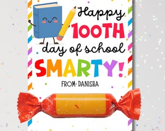 100 Days of School Smarties Tag, Printable Favor (digital Download) - Etsy