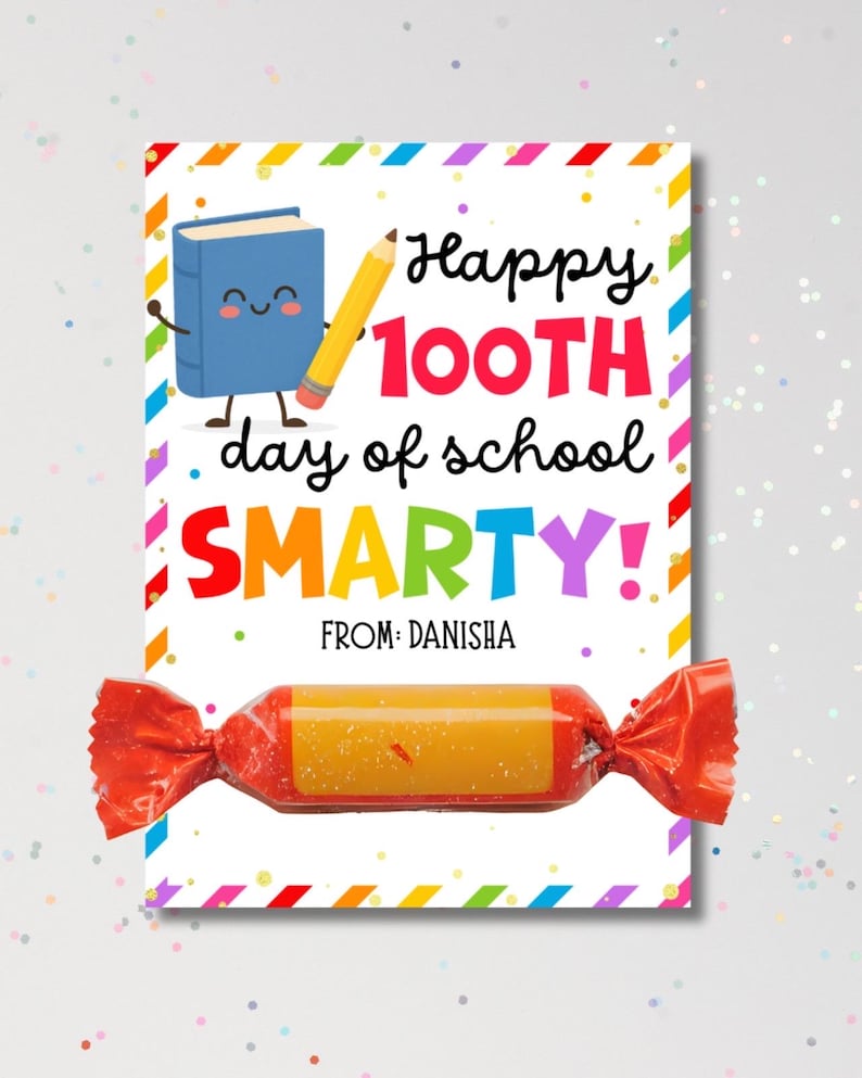 100 Days of School Smarties Tag, Printable Favor (digital Download) - Etsy