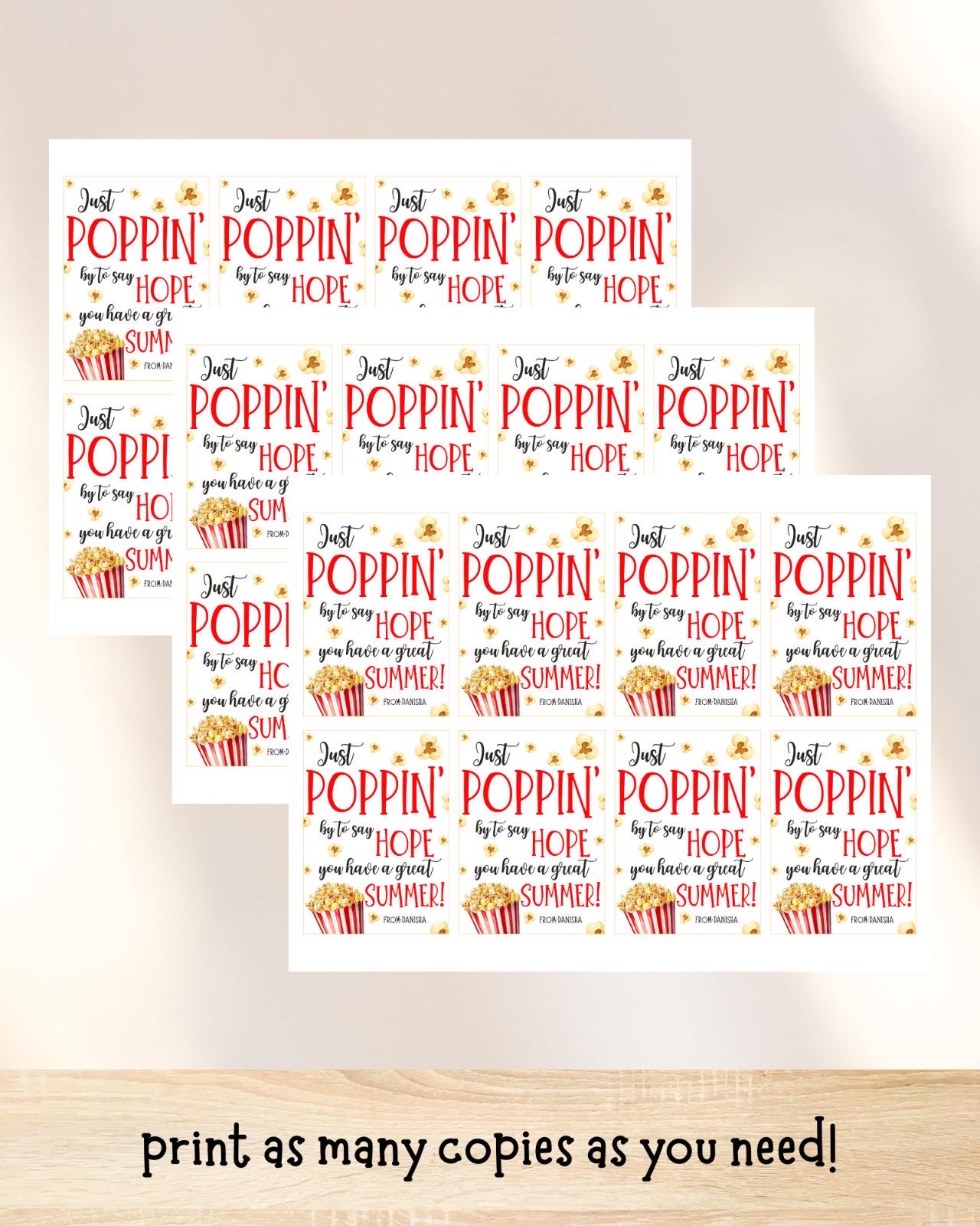 Last Day of School Gift Tag, Popping by Tag, Popcorn Summer Tag, End of ...