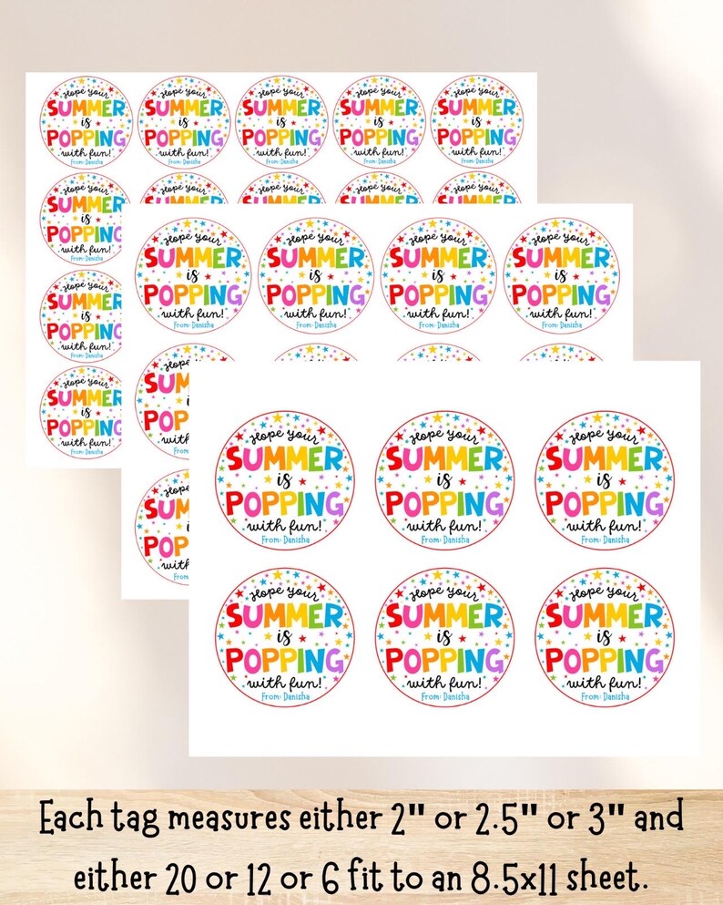 End of School Year Gift Tags Hope Your Summer is Popping With Fun Round ...