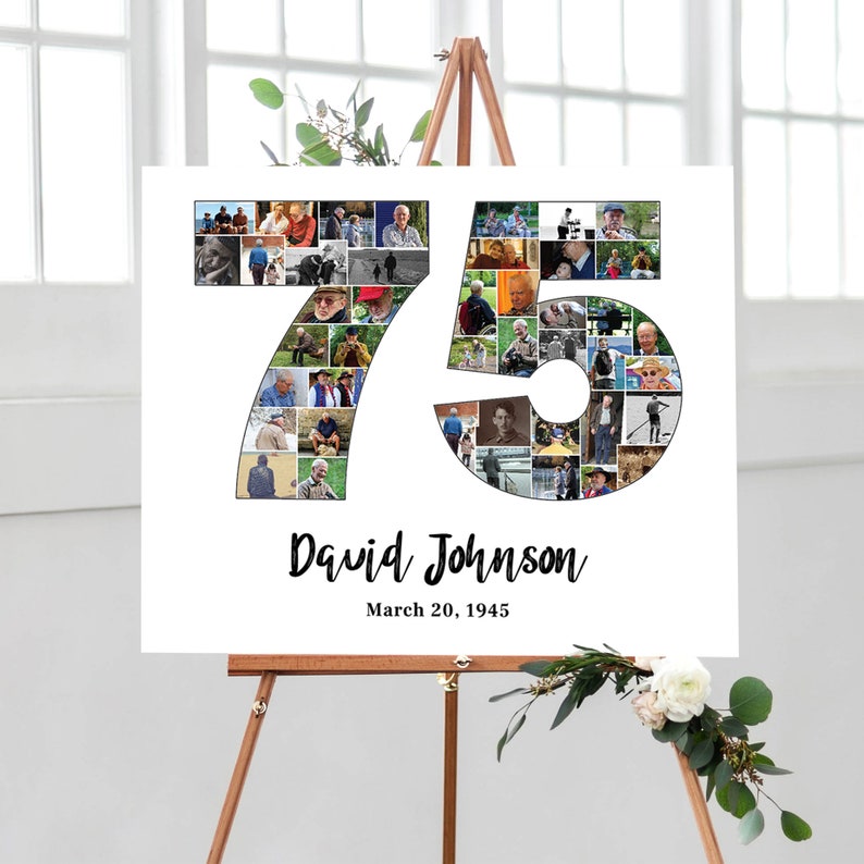 Number 75 Photo Collage, Multiple Photo Birthday Sign, Custom Pictures ...