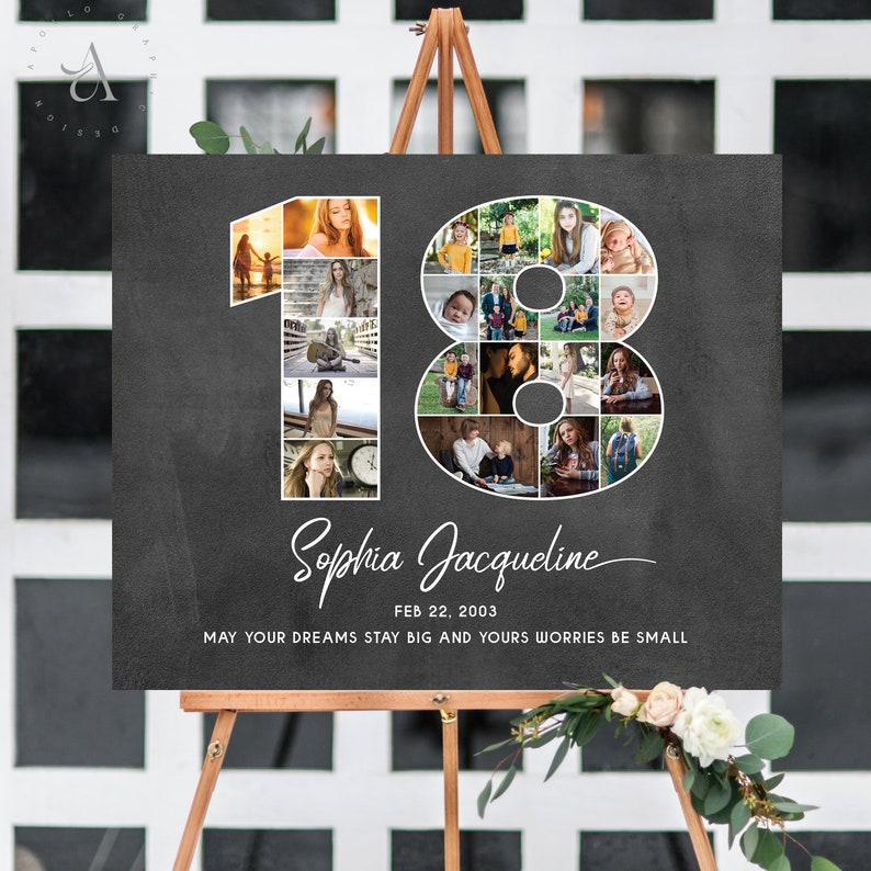 18th Birthday Photo Collage Number 18 Anniversary Gift | Etsy