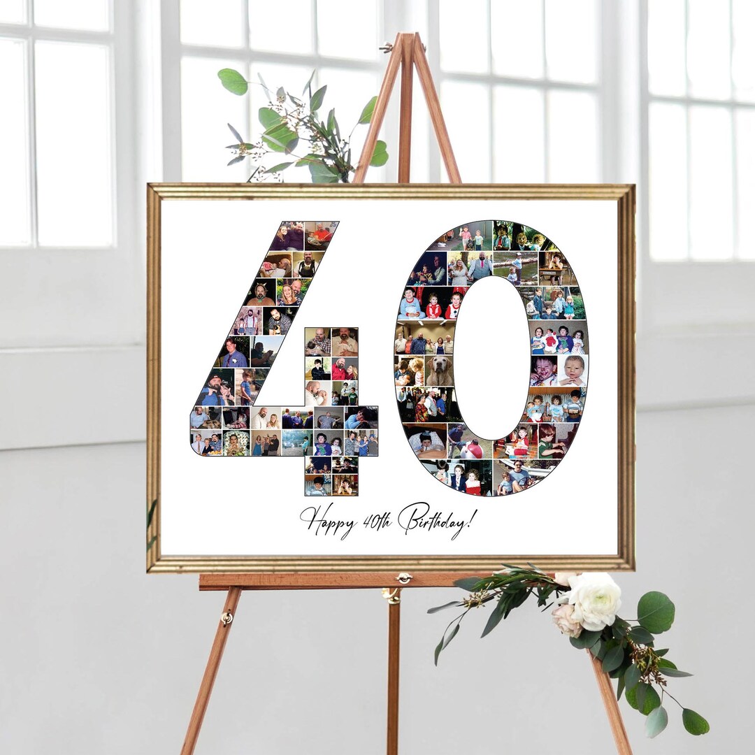 40th Birthday Photo Collage, 40th Anniversary Gift for Her, Number 40 ...