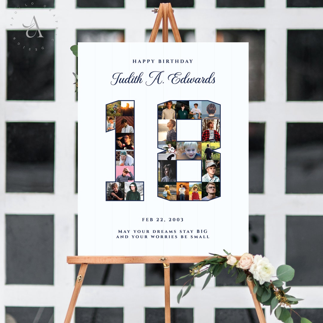 18th Birthday Photo Collage, Number 18 Pictures Collage, Anniversary ...