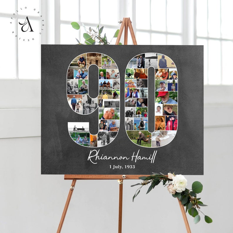 90th Birthday Photo Collage, Personalized Number 90 Picture Collage ...