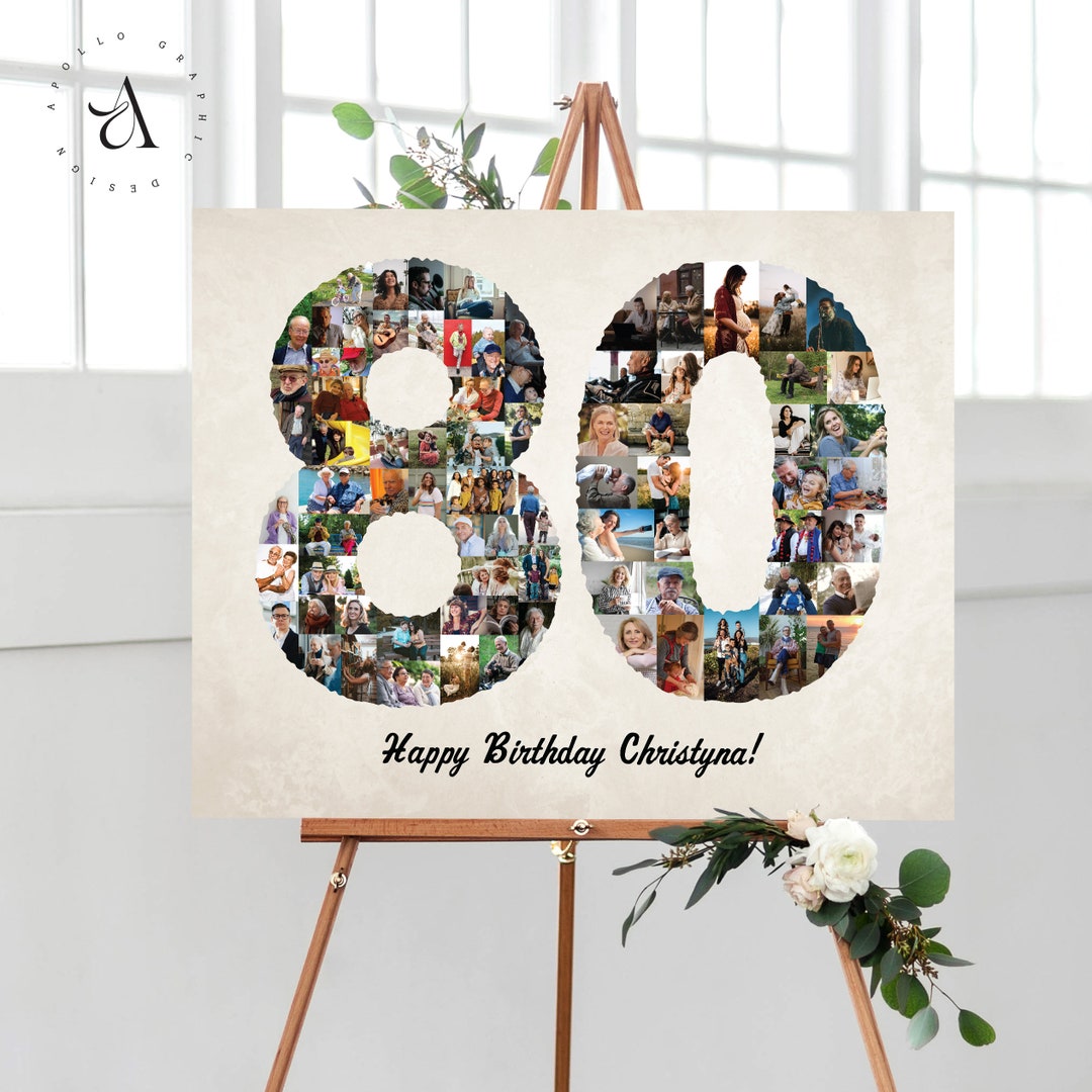 Number 80 Photo Collage, Personalized Gift for Parents, 80th Birthday ...