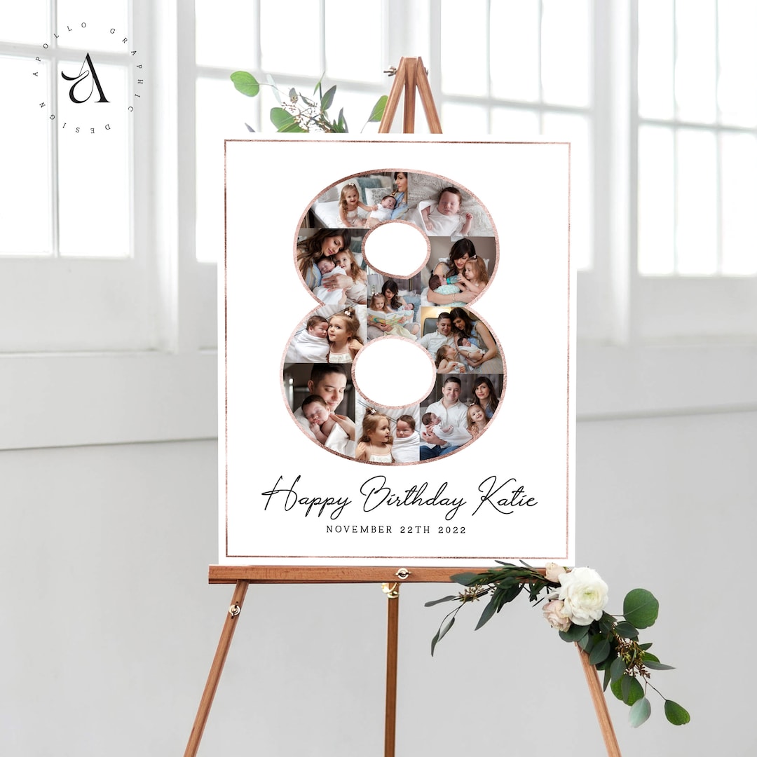 Photo Collage of Number 8, Eighth Birthday Party Decoration, Eighth ...