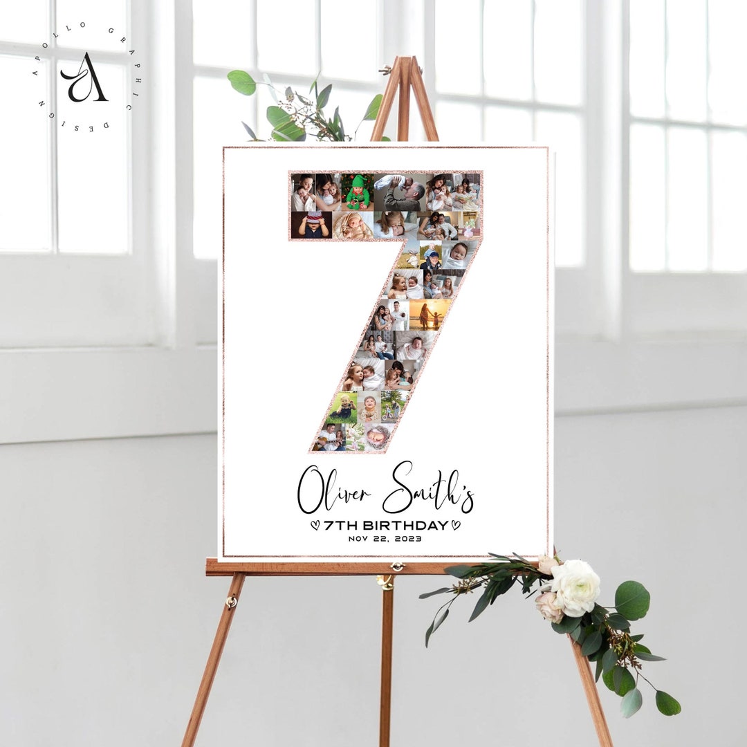 Custom Seventh Birthday Photo Collage, 7th Birthday Gift for Kids, 7th ...