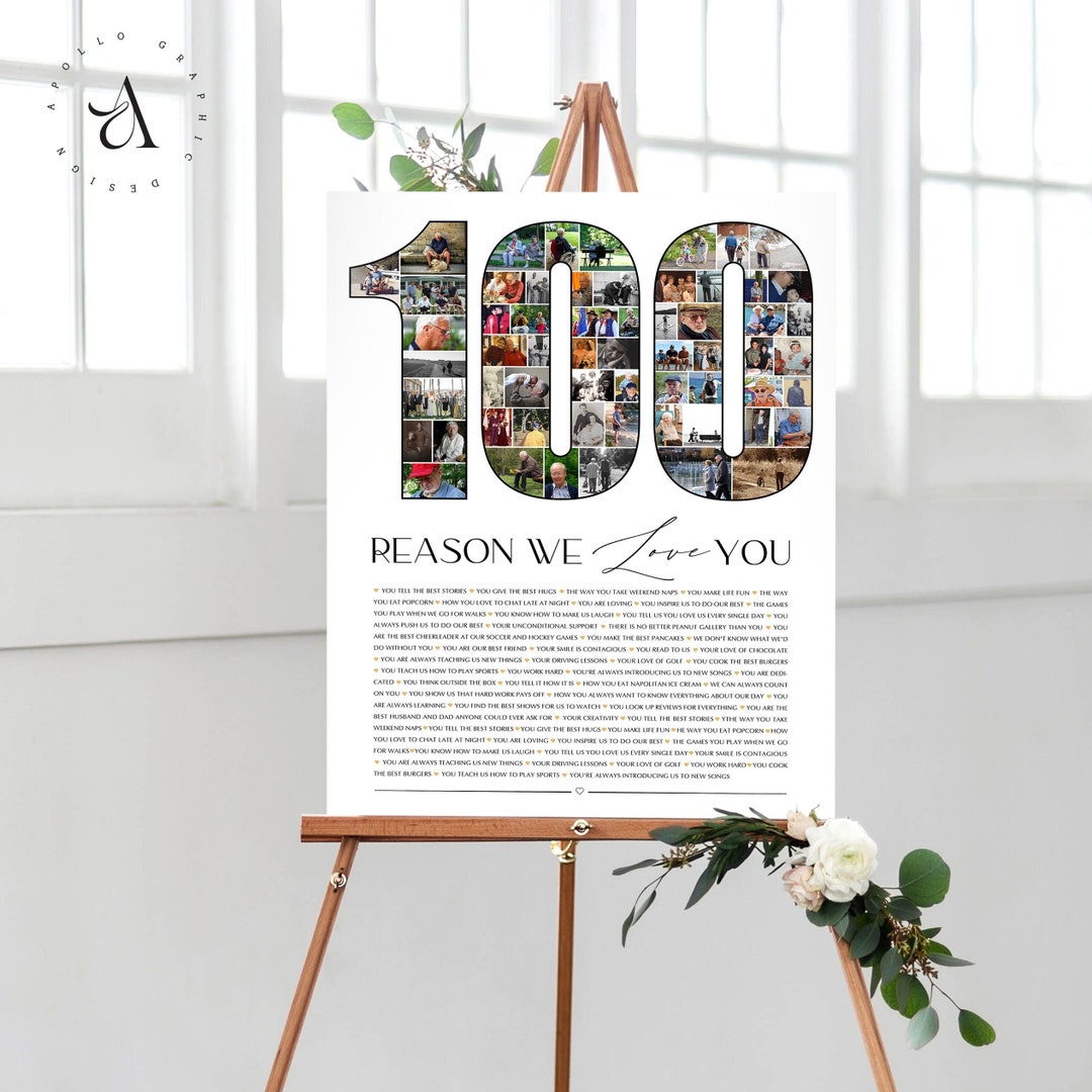 100 Reasons We Love You, Custom Gift, Custom Photo Collage, 100th ...