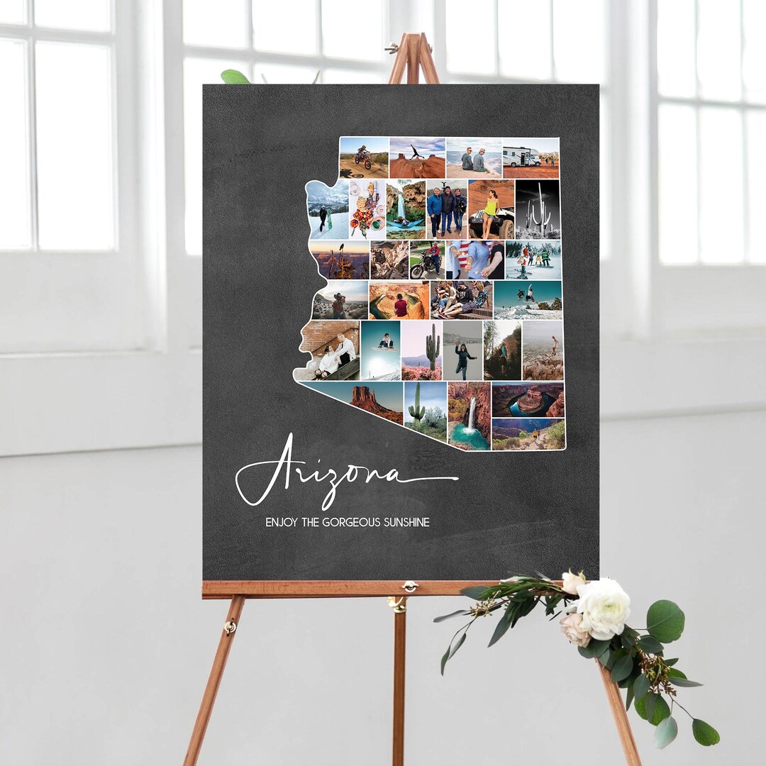 Arizona State Photo Collage, Arizona Map Wall Art, Personalized ...
