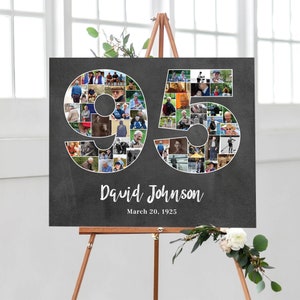 95th Anniversary Photo Collage, Custom Birthday Party Gift, Number 95 ...