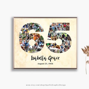 NEW! 65th Birthday Photo Poster for Parents, Number 65 Photo Collage ...