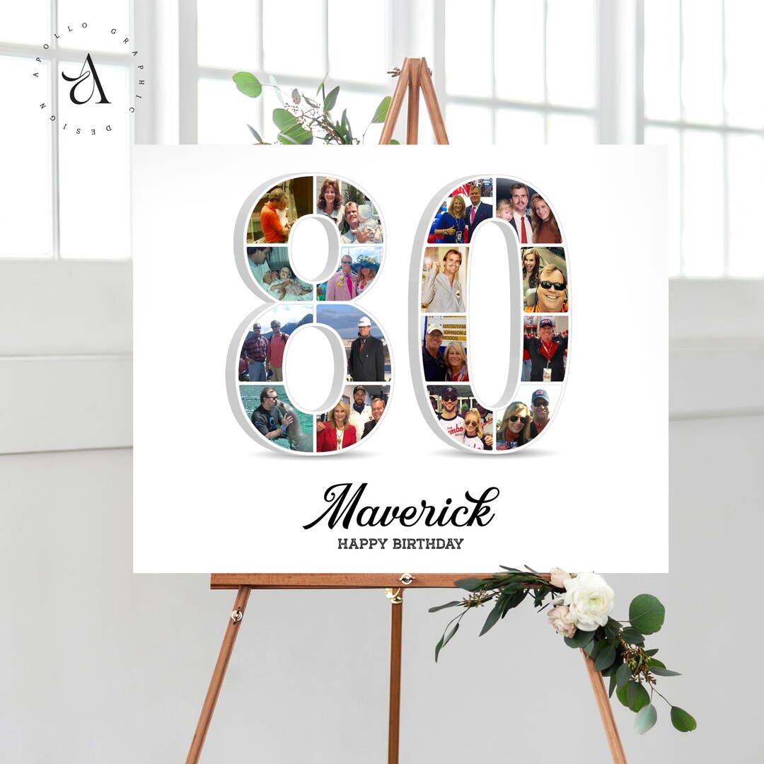 80th Birthday Photo Collage, Personalized Number 80 Collage, 80th ...