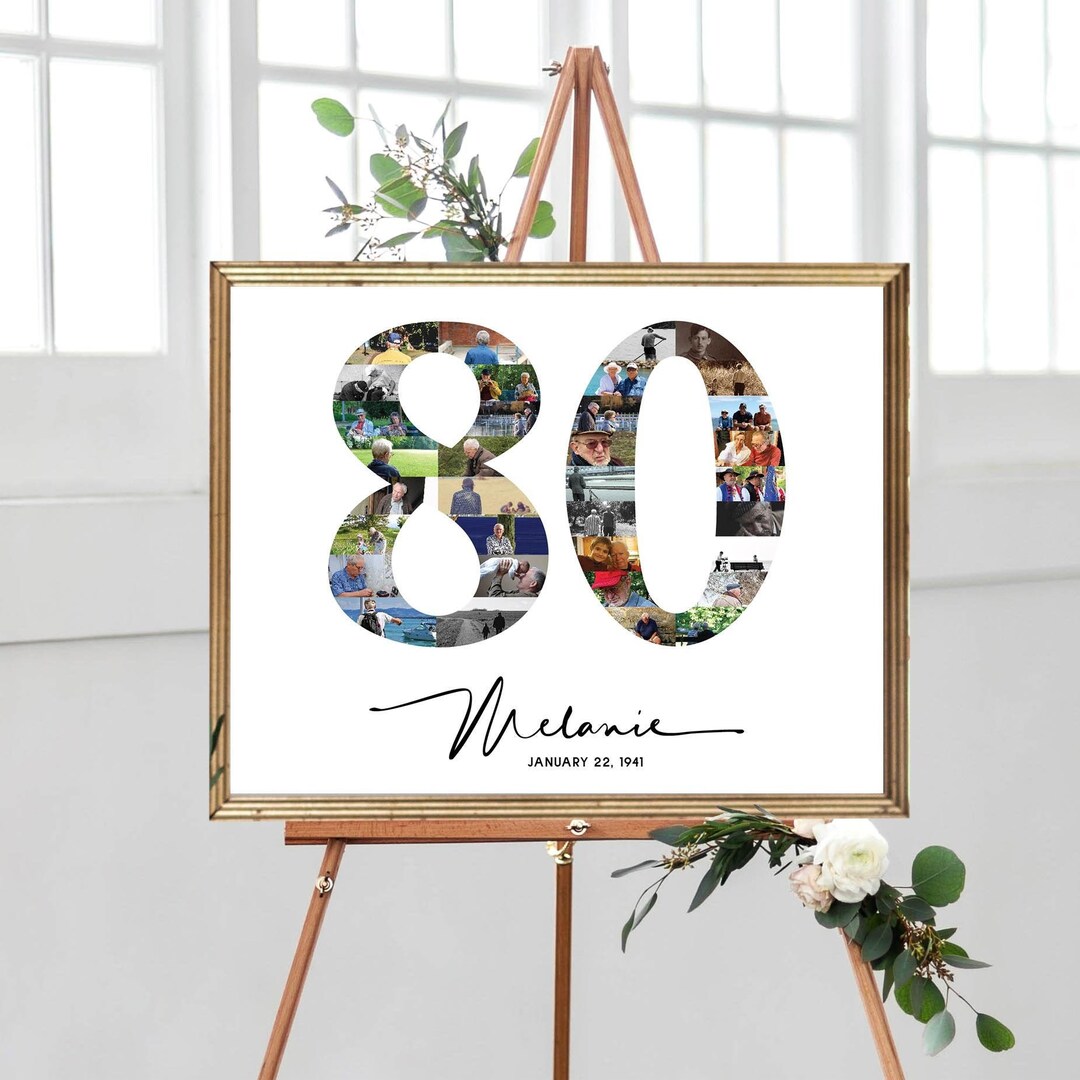 NEW! 80th Birthday Photo Collage, Number 80 Picture Collage, 80th ...