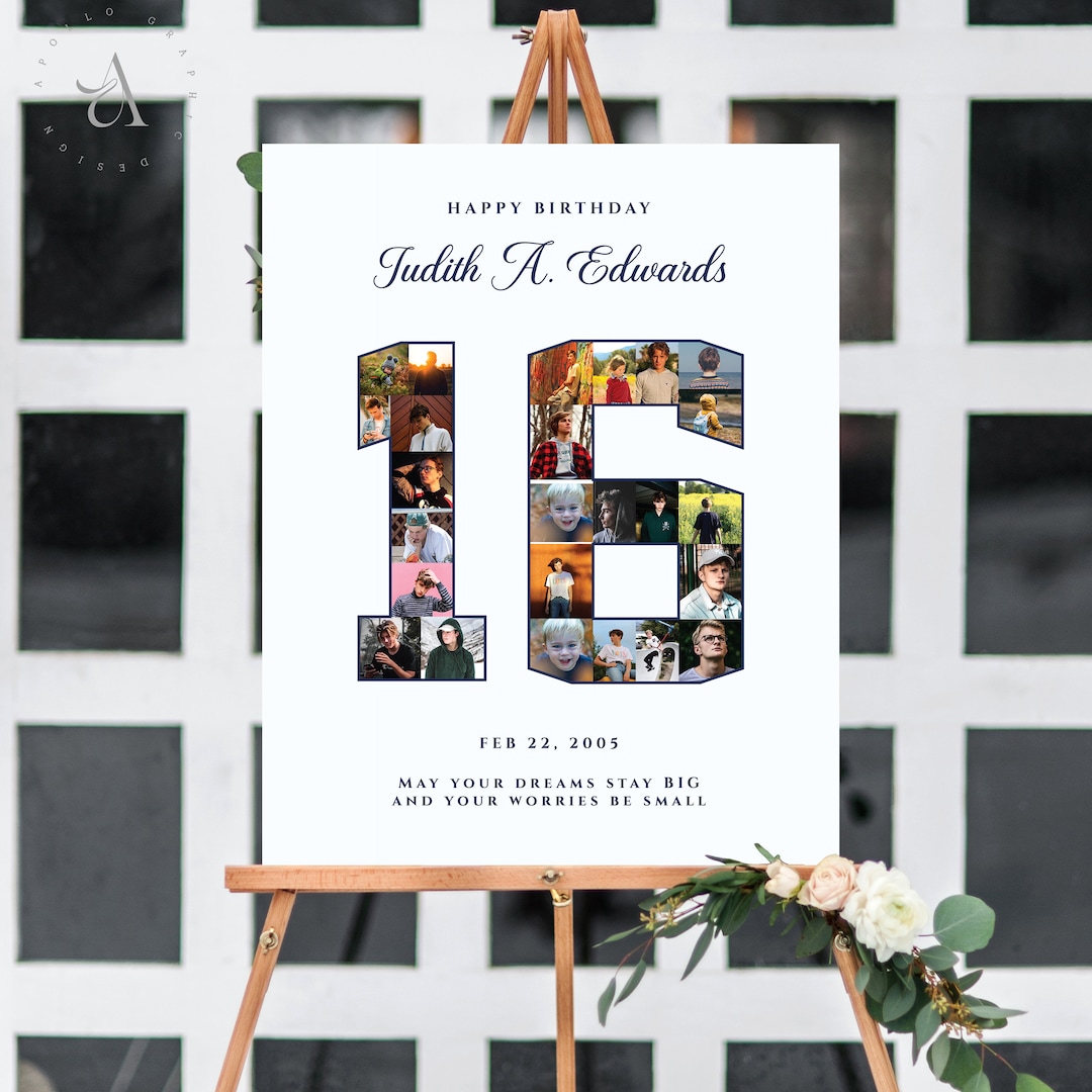 16th Birthday Photo Collage, Number 16 Picture Collage, Sweet 16 ...