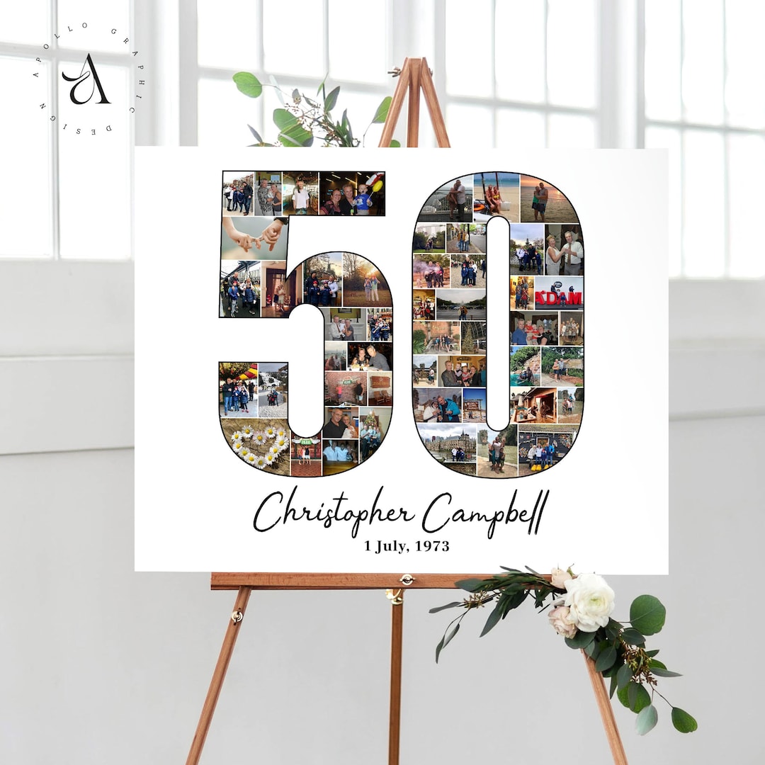50th Birthday Photo Collage, Personalized 50th Anniversary Gift, Custom ...