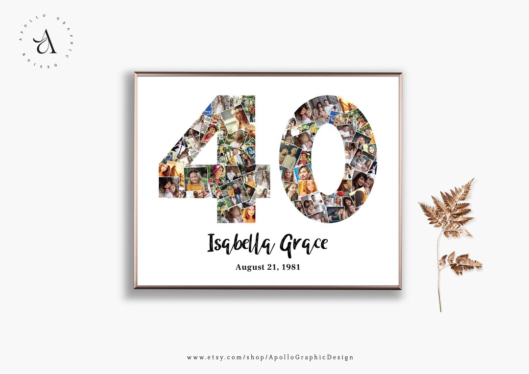 40th Birthday Pictures Collage, Number 40 Photo Collage, Personalized ...
