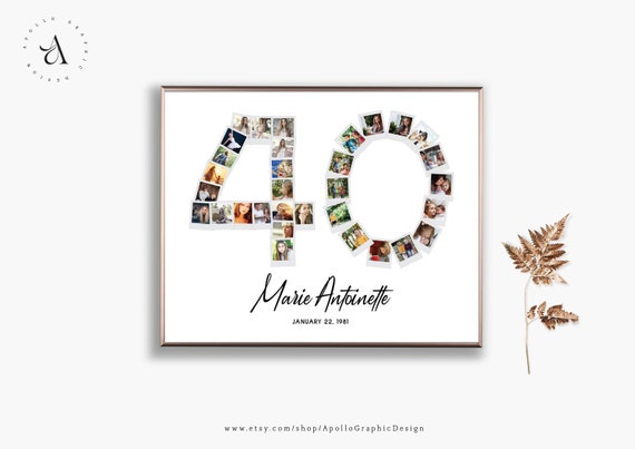 NEW 40th Birthday Photo Collage Number 40 Anniversary Gift | Etsy