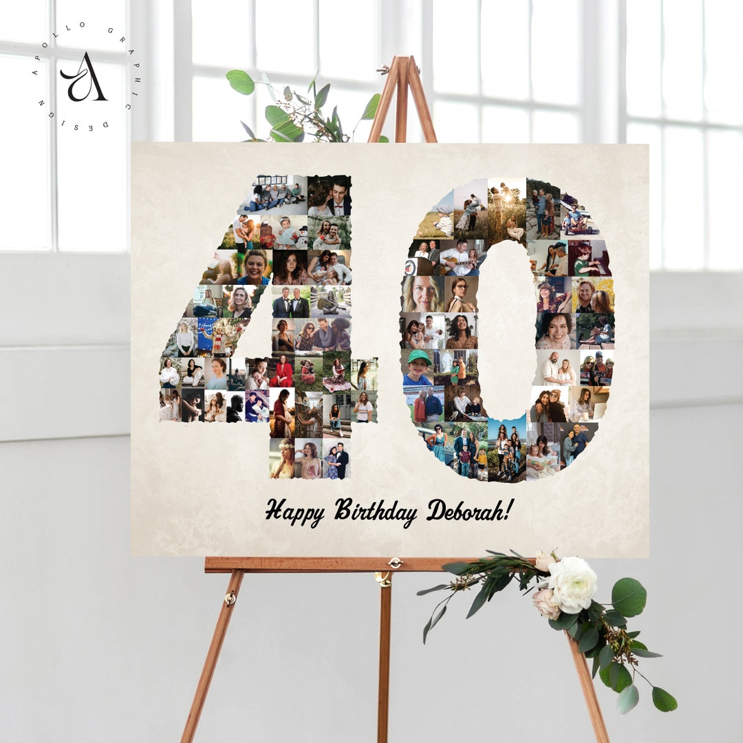 40th Birthday Photo Collage, Number 40 Collage Wall Art, Anniversary ...