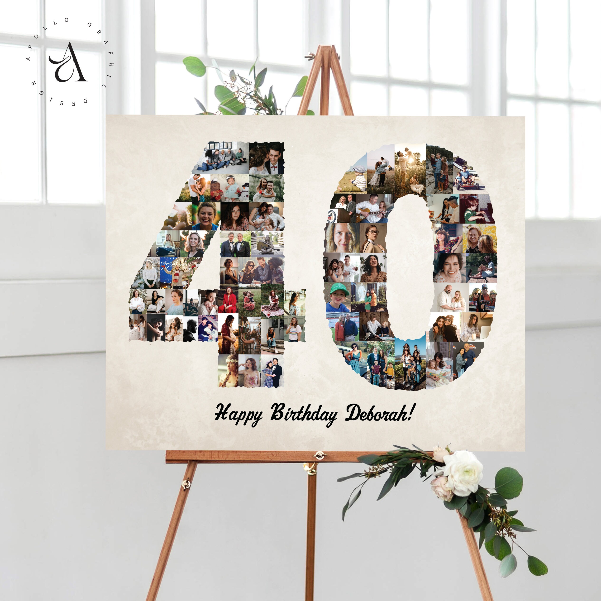 40th Birthday Photo Collage, Number 40 Collage Wall Art, Anniversary ...