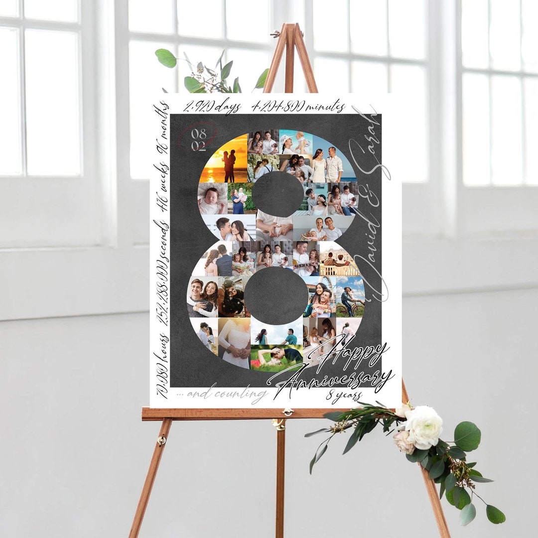 8th Anniversary Collage, Number 8 Photo Wall Art, 8th Anniversary Gift ...