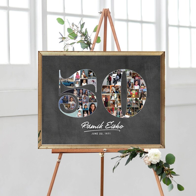 50th Birthday Photo Collage, Number 50 Picture Collage for Anniversary ...