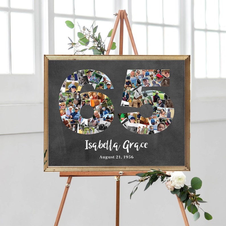 NEW! 65th Birthday Photo Poster for Parents, Number 65 Photo Collage ...