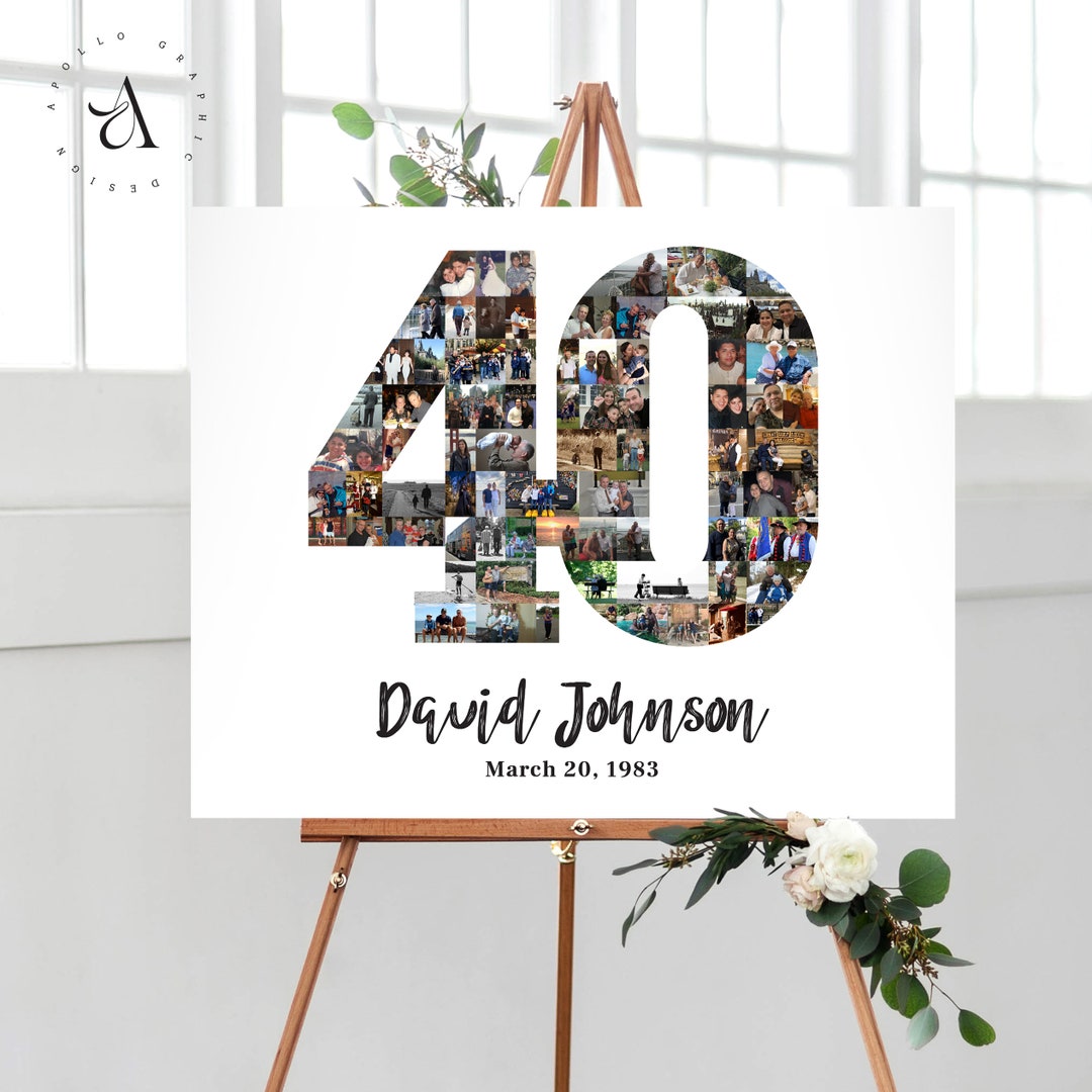40th Birthday Photo Collage, Custom Number 40 Collage, Anniversary Gift ...