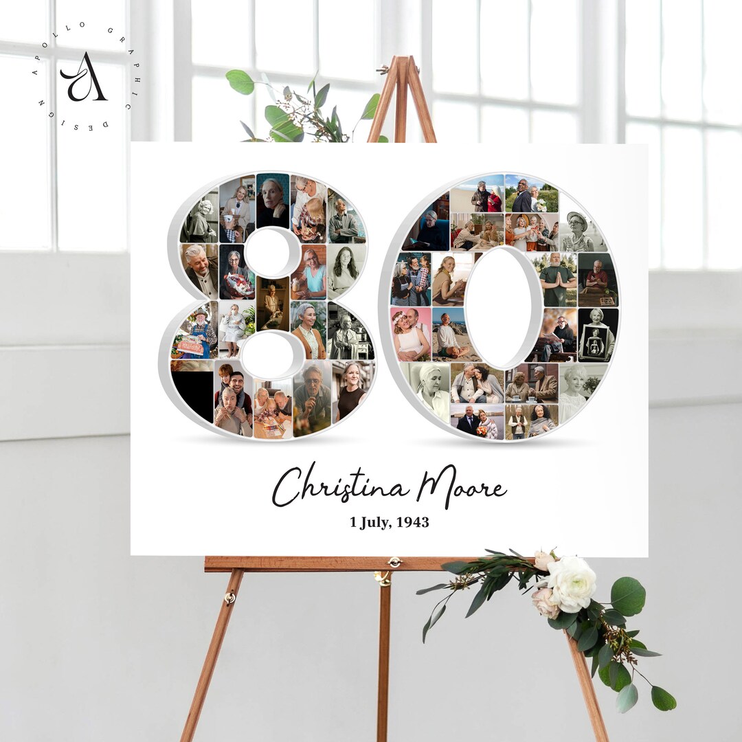 Number 80 Photo Collage, 80th Anniversary Collage Gift, Custom Picture ...